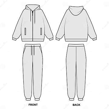 Technical Drawing of a Tracksuit Front and Back View, Isolate on a ...