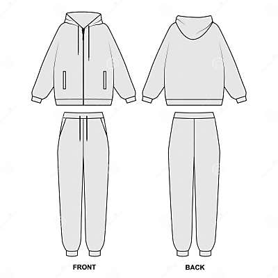 Technical Drawing of a Tracksuit Front and Back View, Isolate on a ...