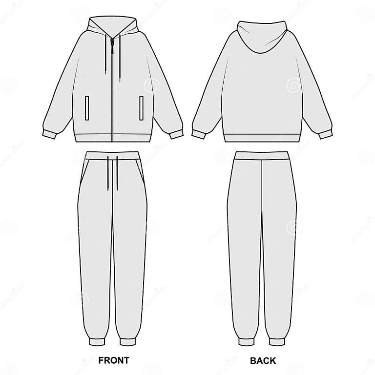 Technical Drawing of a Tracksuit Front and Back View, Isolate on a ...