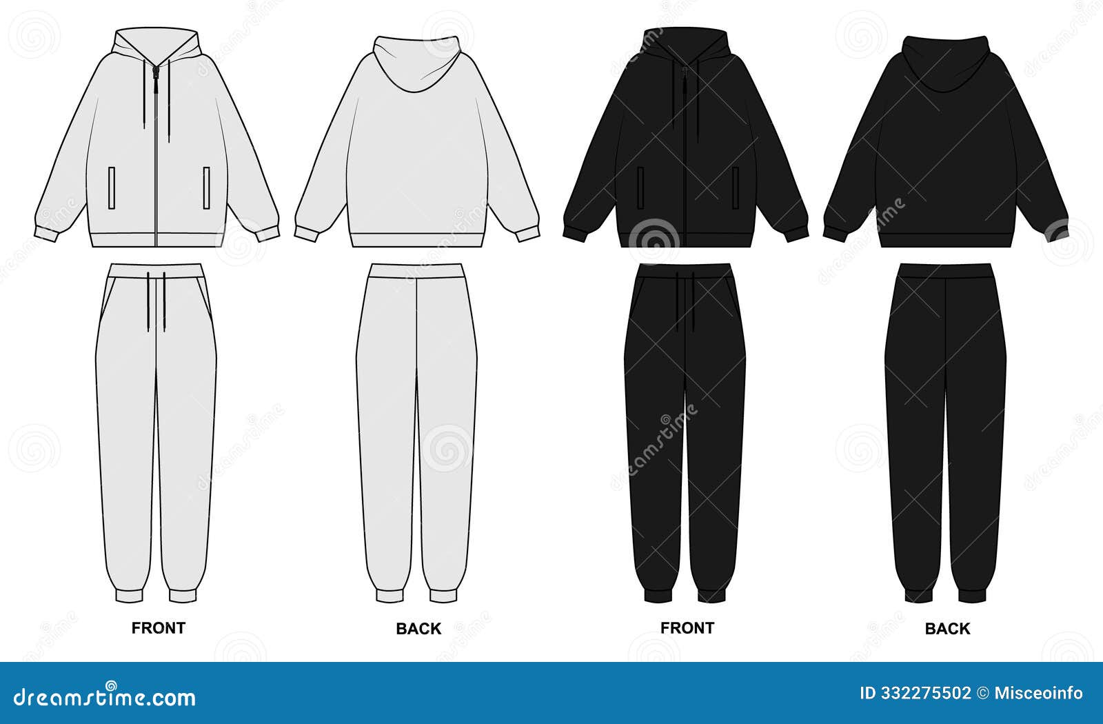 Technical Drawing of a Tracksuit Front and Back View, Isolate on a ...