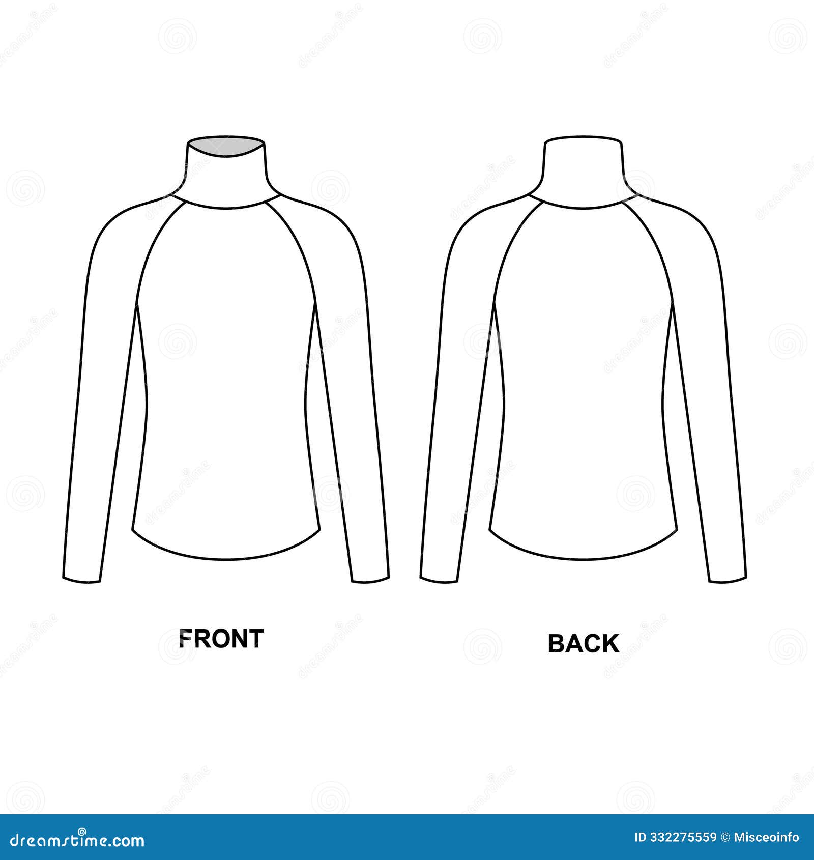 Technical Drawing of a Turtleneck Sweater with Long Sleeve. Turtleneck ...