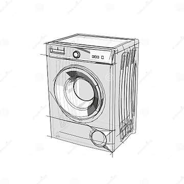 Technical Drawing of a Washing Machine in an Architectural Style Stock ...