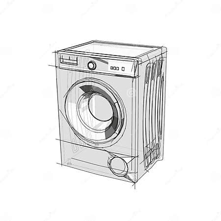 Technical Drawing of a Washing Machine in an Architectural Style Stock ...
