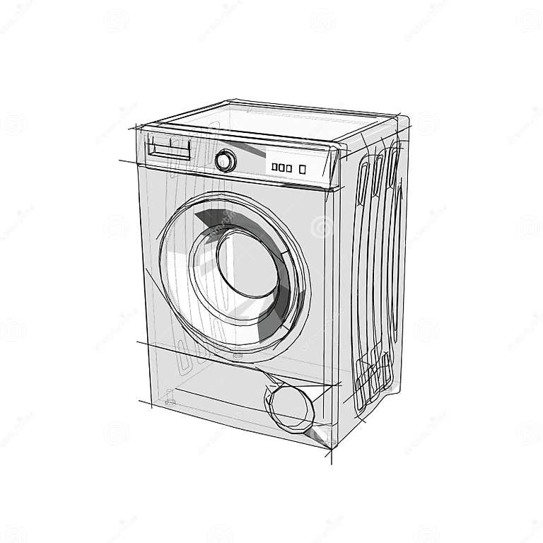 Technical Drawing of a Washing Machine in an Architectural Style Stock ...
