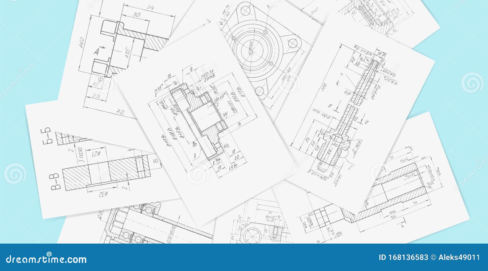 Technical Drawing on White Sheets of Paper .Backgrounds of Engineering ...