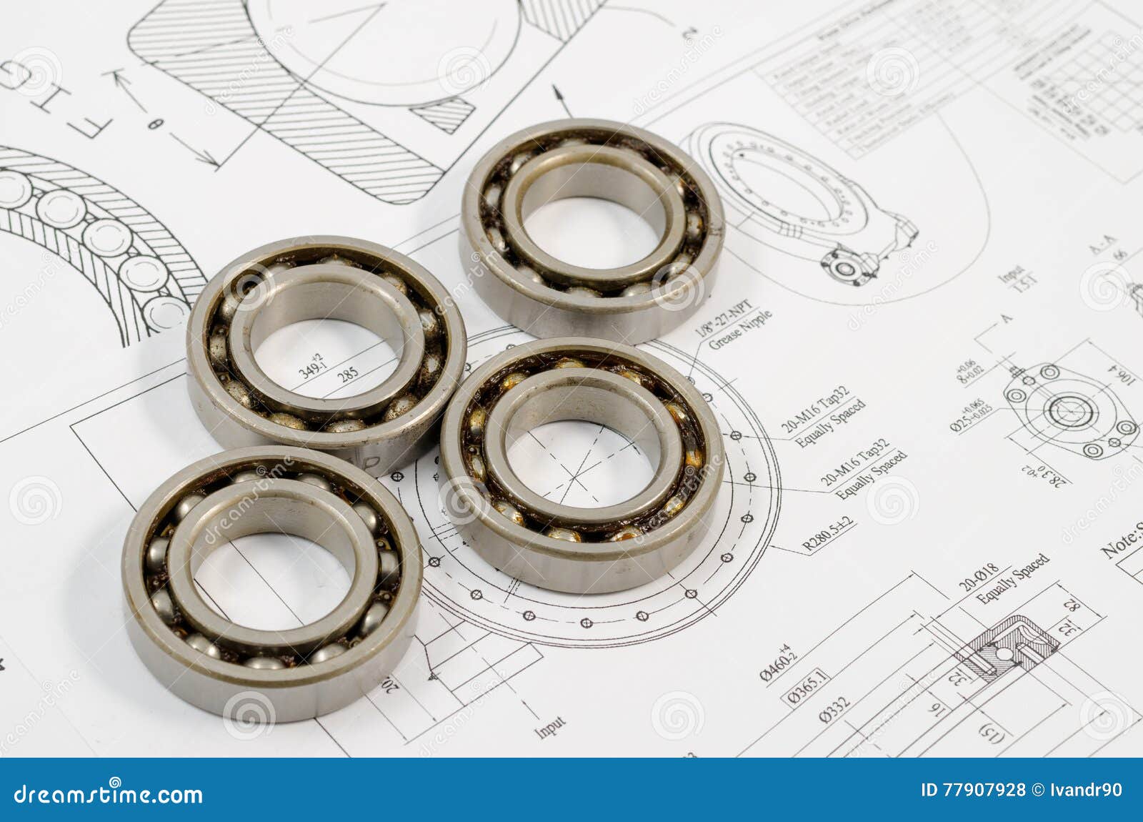 Technical Drawings with the Ball Bearings Stock Photo - Image of ...
