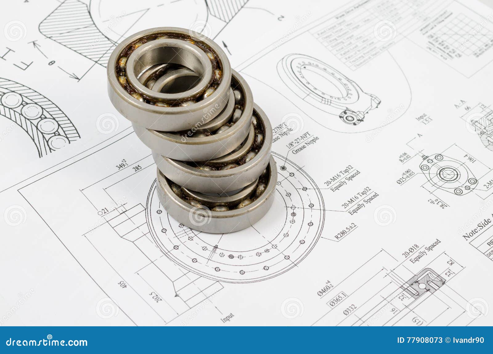 Technical Drawings with the Ball Bearings Stock Image - Image of lines ...
