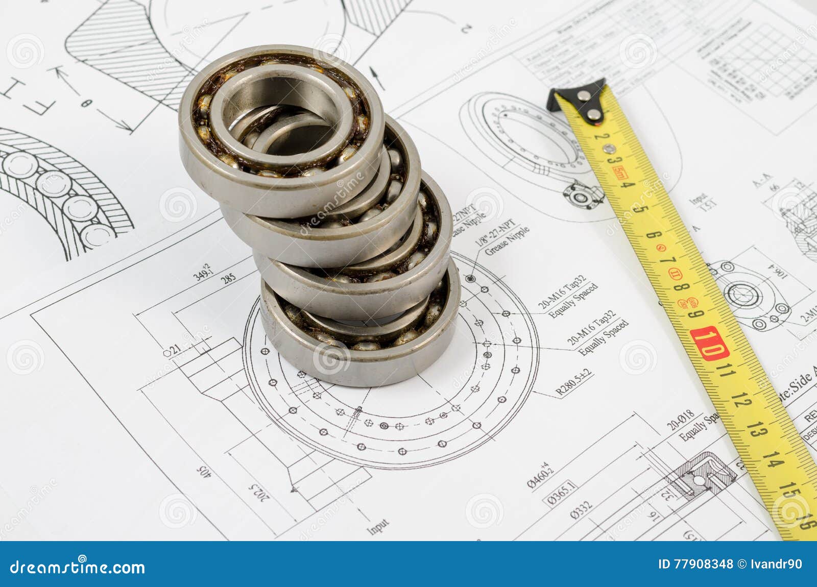 Technical Drawings with the Ball Bearings Stock Photo - Image of layout ...