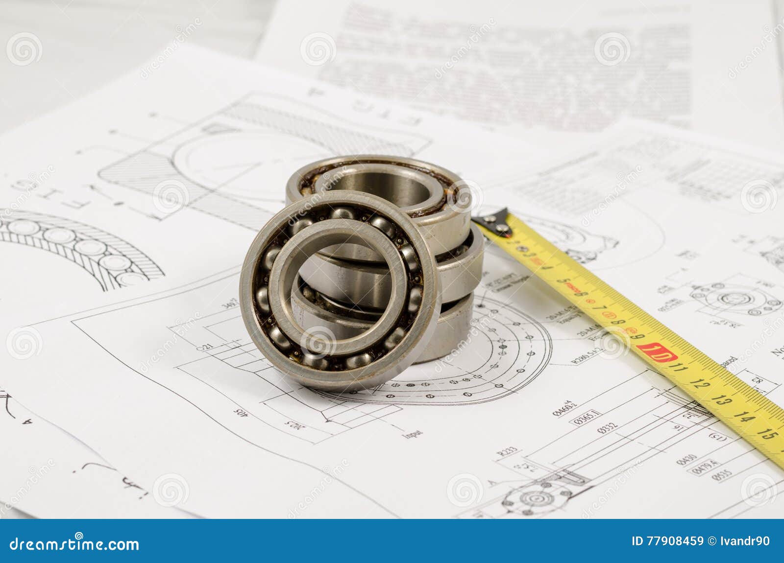 Technical Drawings with the Ball Bearings Stock Image - Image of detail ...
