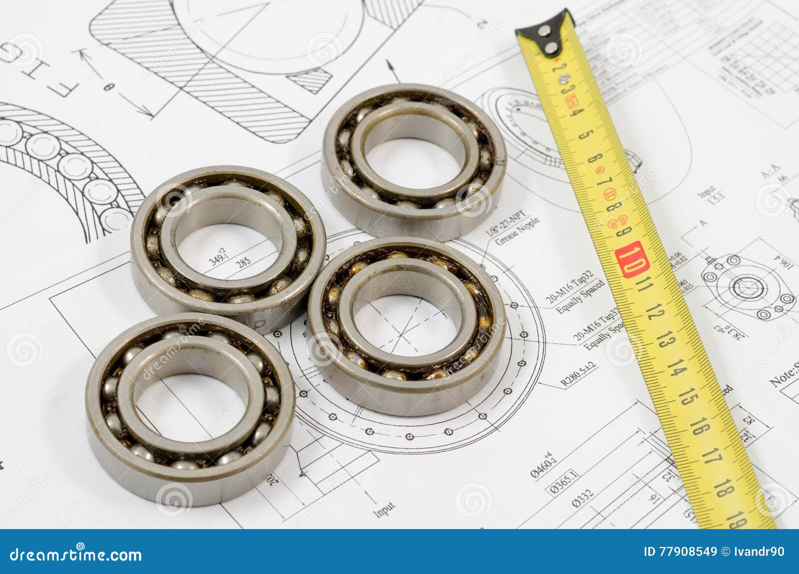 Technical Drawings with the Ball Bearings Stock Image - Image of ...