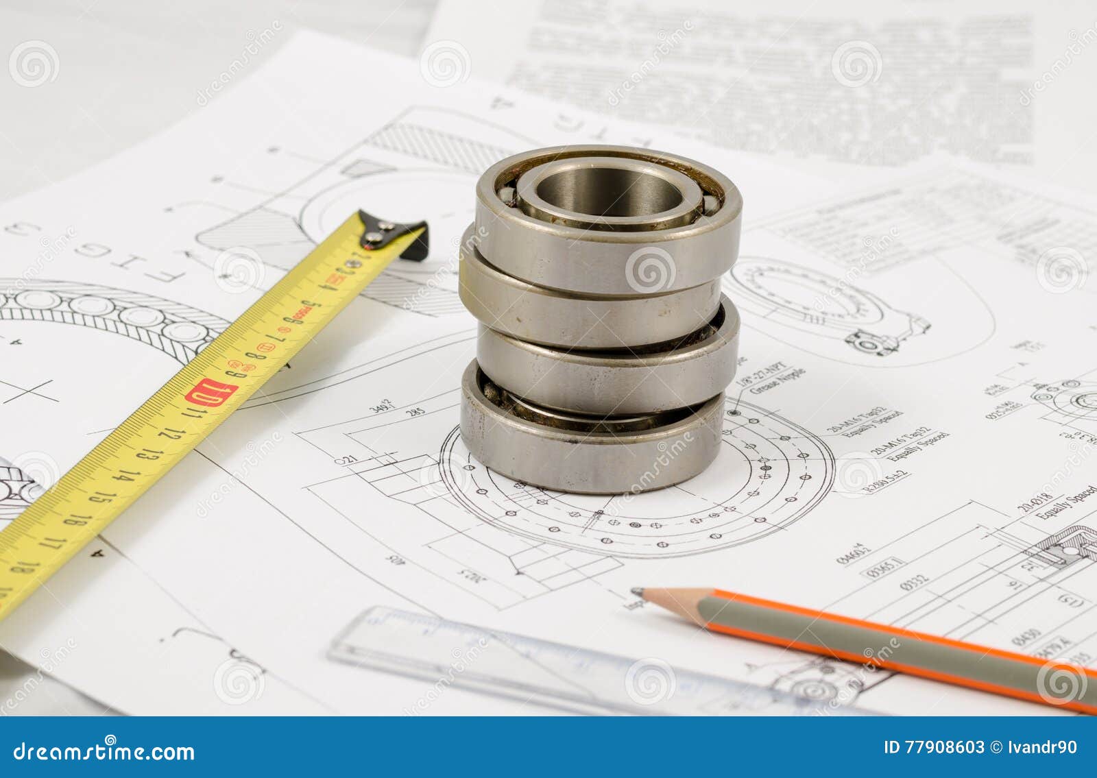 Technical Drawings with the Ball Bearings Stock Image - Image of ...