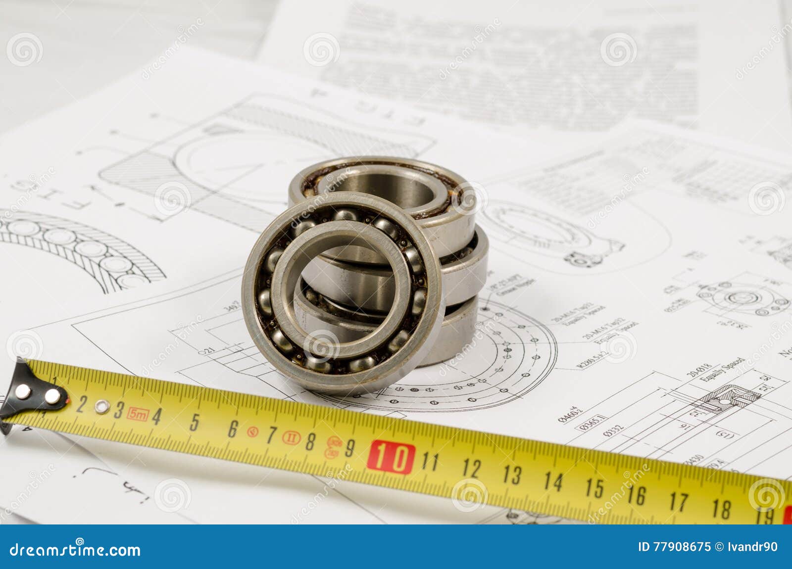 Technical Drawings with the Ball Bearings Stock Image - Image of ...