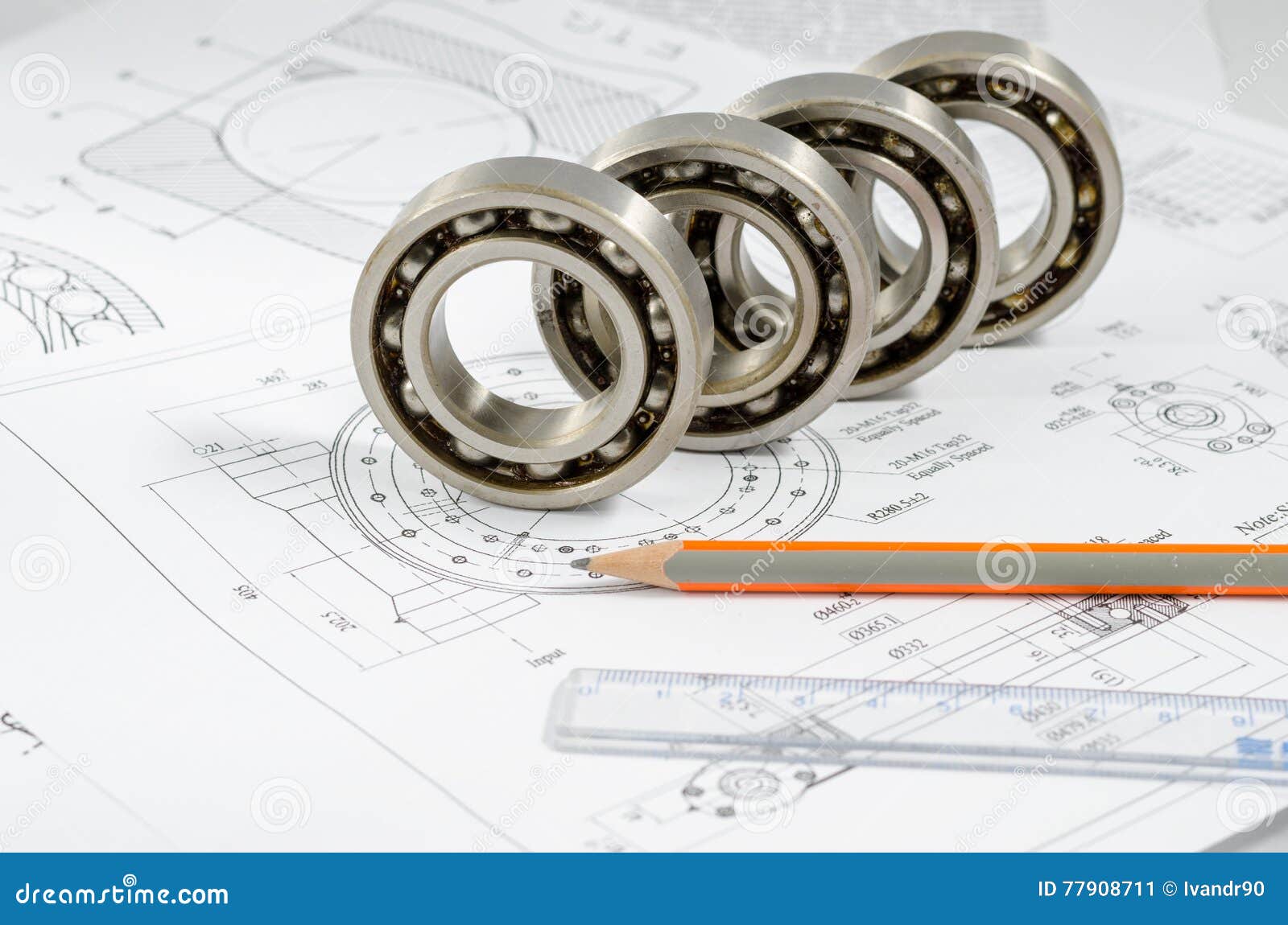 Technical Drawings with the Ball Bearings Stock Image - Image of ...