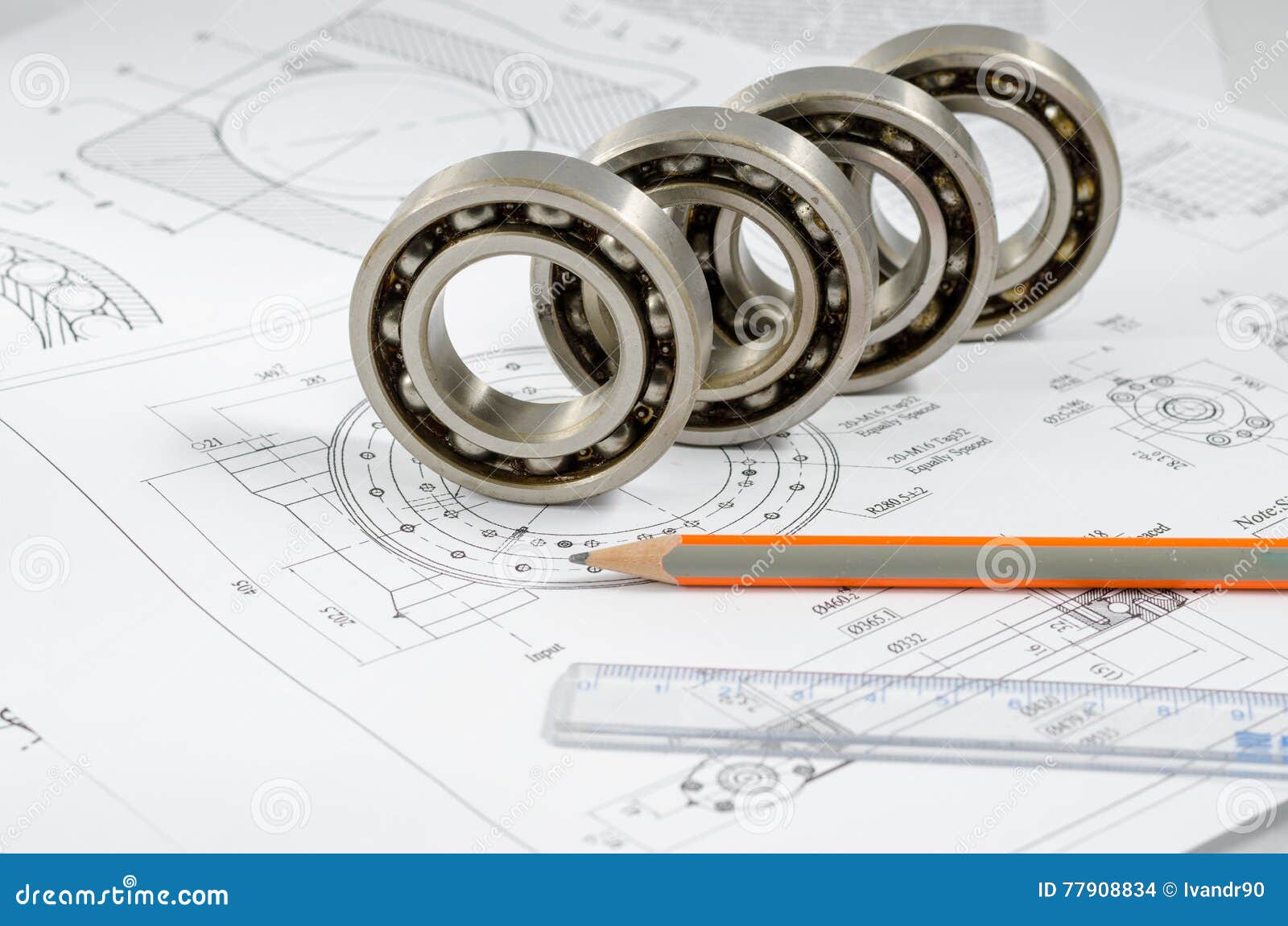 Technical Drawings with the Ball Bearings Stock Photo - Image of ...