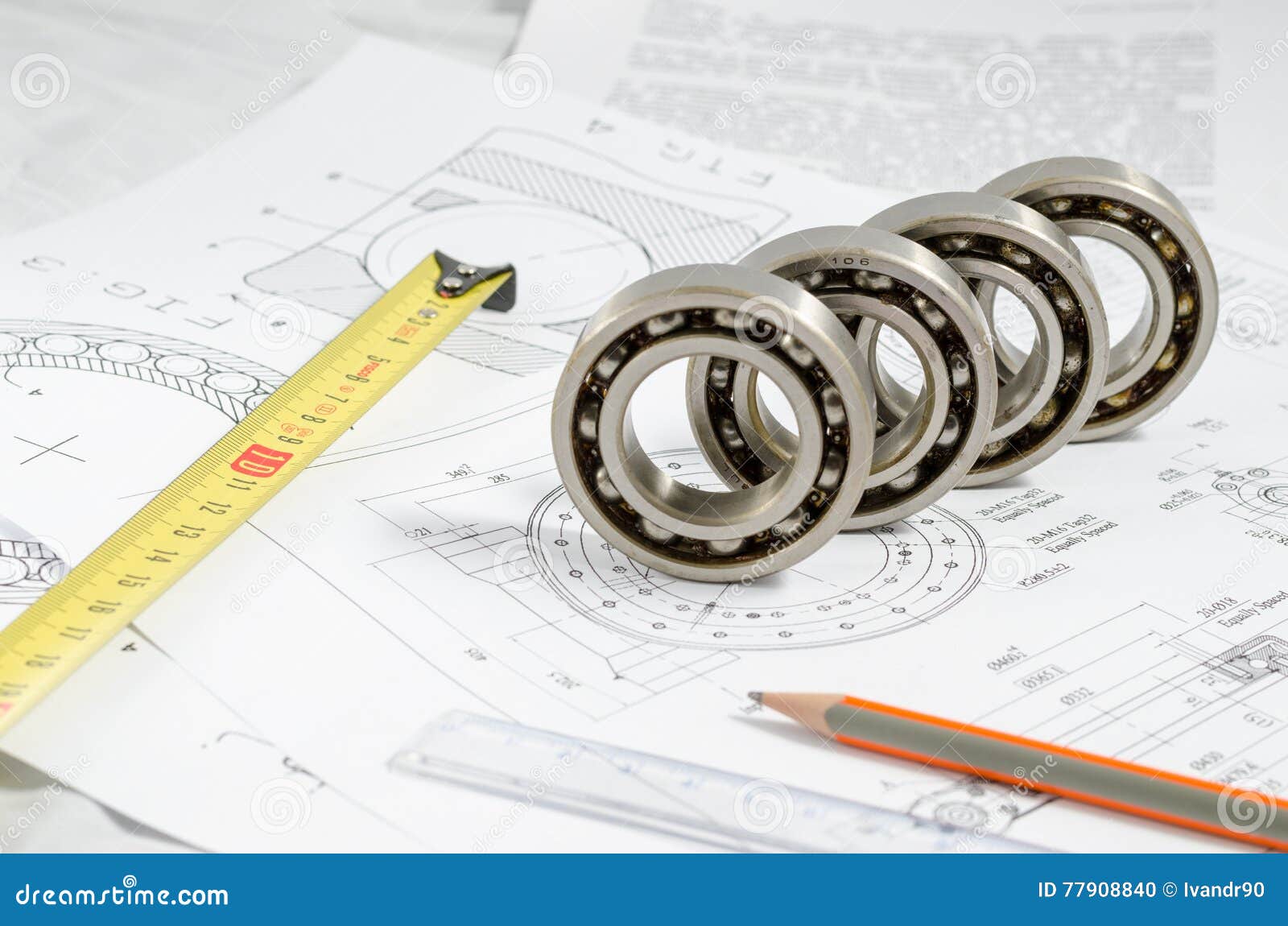 Technical Drawings with the Ball Bearings Stock Photo - Image of ball ...