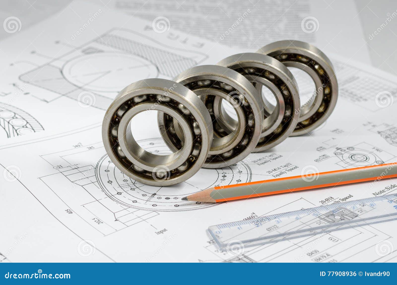 Technical Drawings with the Ball Bearings Stock Photo - Image of ...