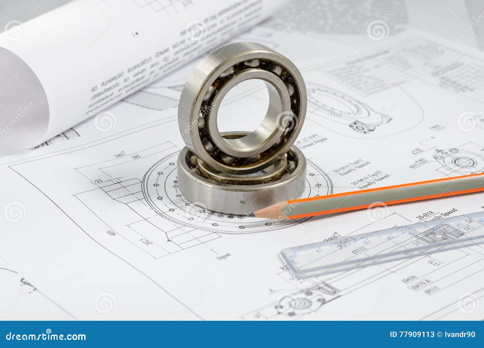 Technical Drawings with the Ball Bearings Stock Image - Image of ...