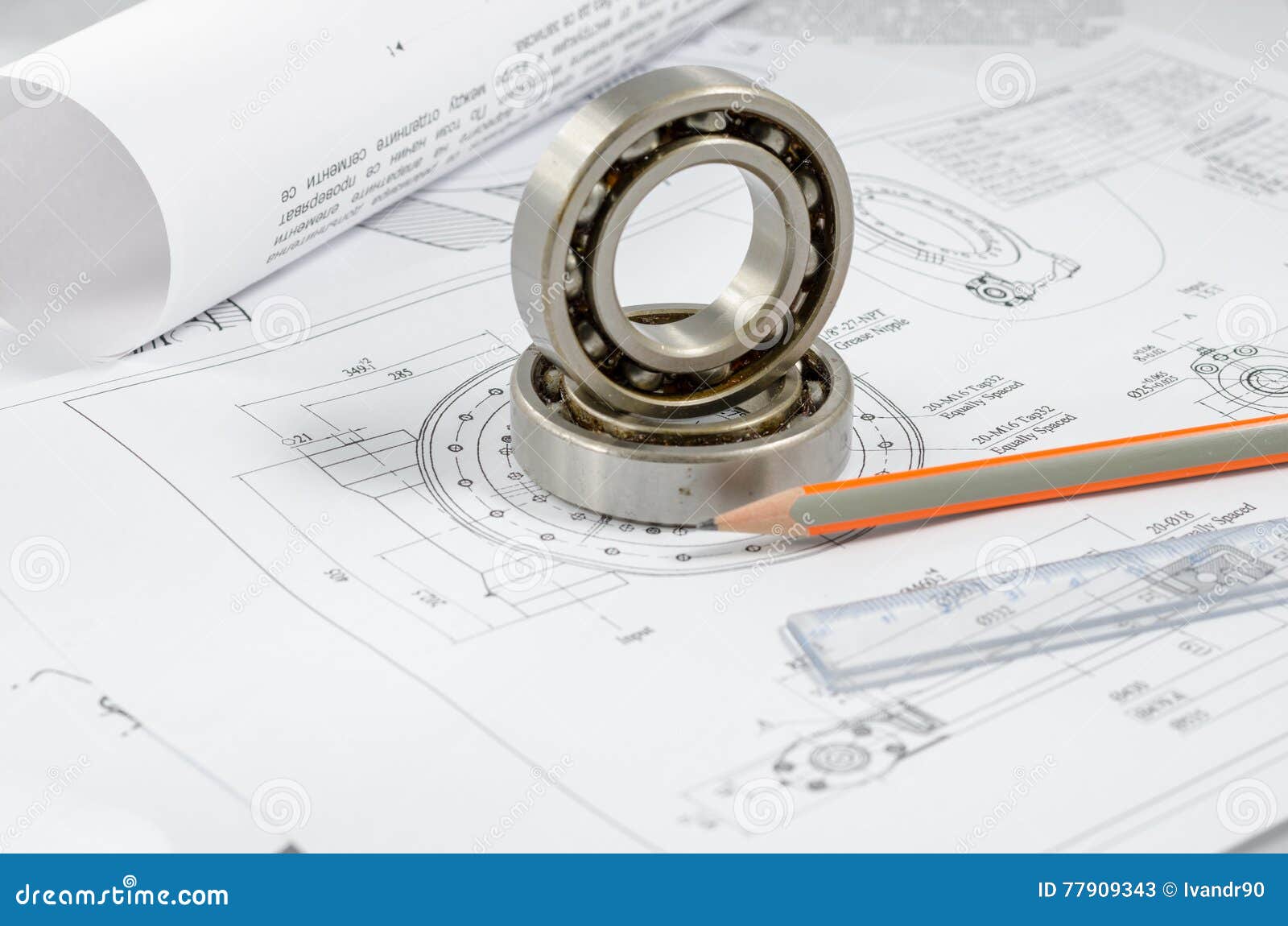 Technical Drawings with the Ball Bearings Stock Image - Image of ...