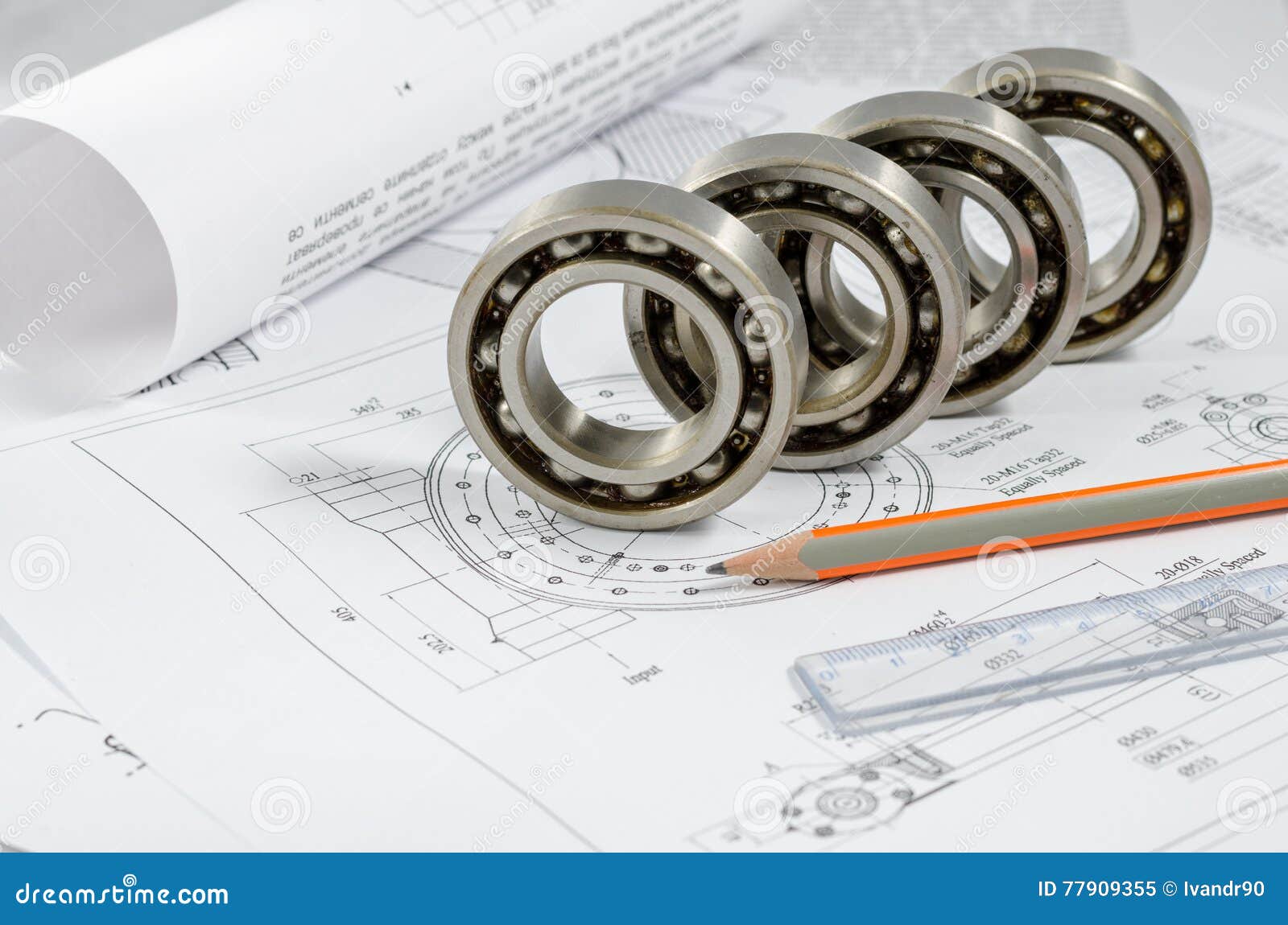 Technical Drawings with the Ball Bearings Stock Image - Image of lines ...