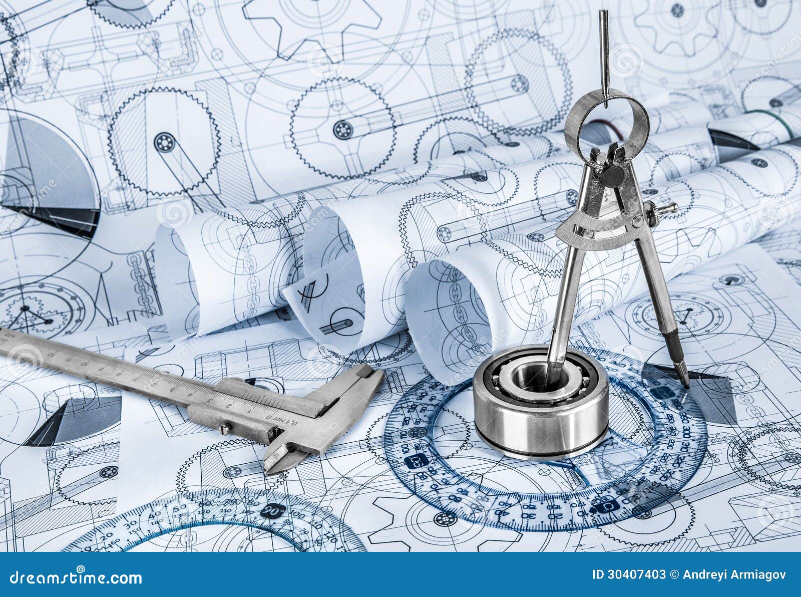Technical Drawings with the Bearing Stock Image - Image of blueprint ...