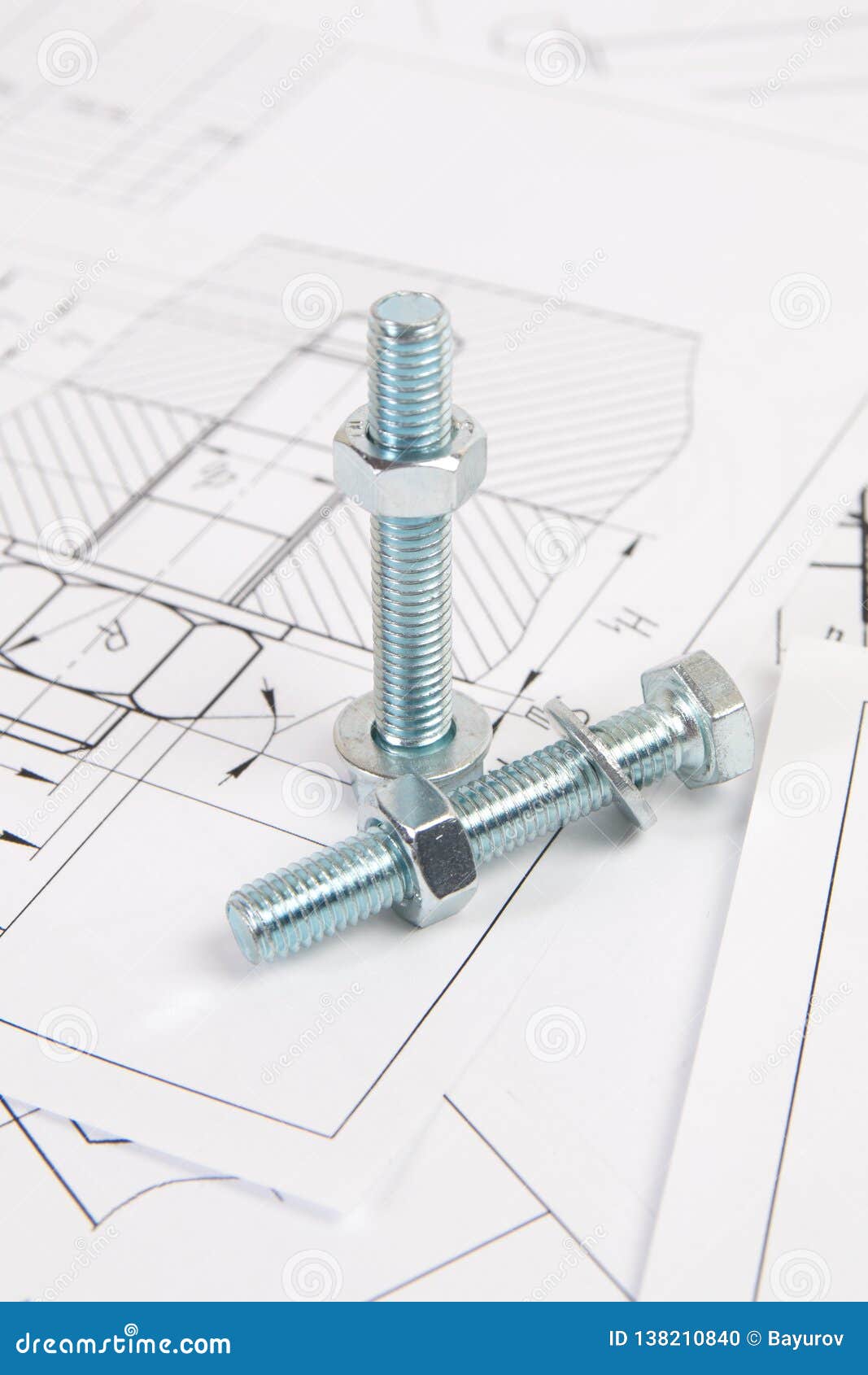 Technical Drawings of Bolt and Nut. Stock Photo - Image of semester ...