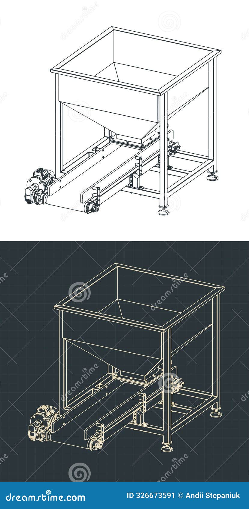 Technical Drawings of Feeding Hopper with Belt Conveyor Stock ...