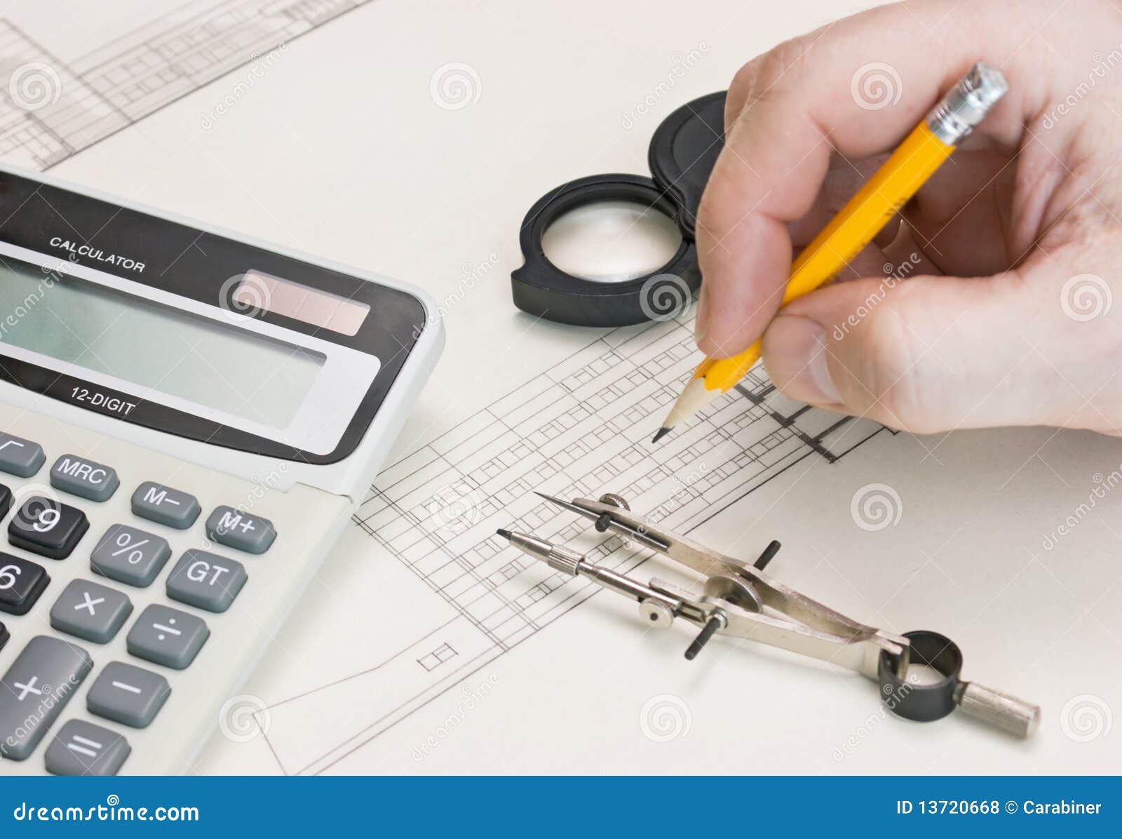 Technical Drawings and Hand with Pencil Stock Photo - Image of ...