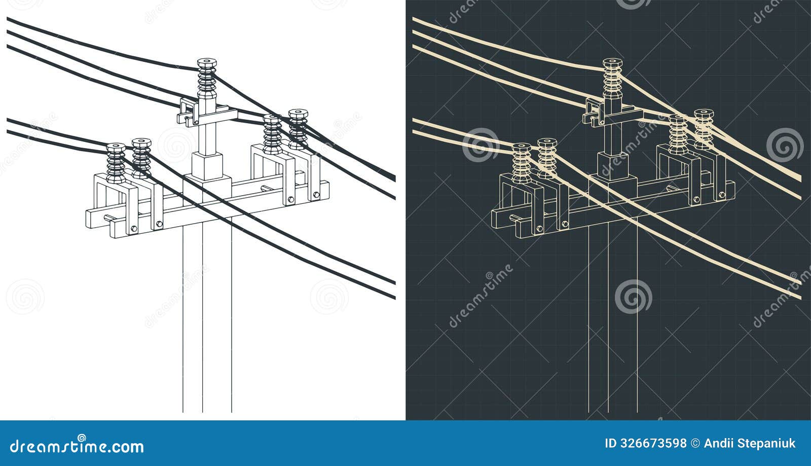 Technical Drawings of High Voltage Electric Pole Stock Vector ...