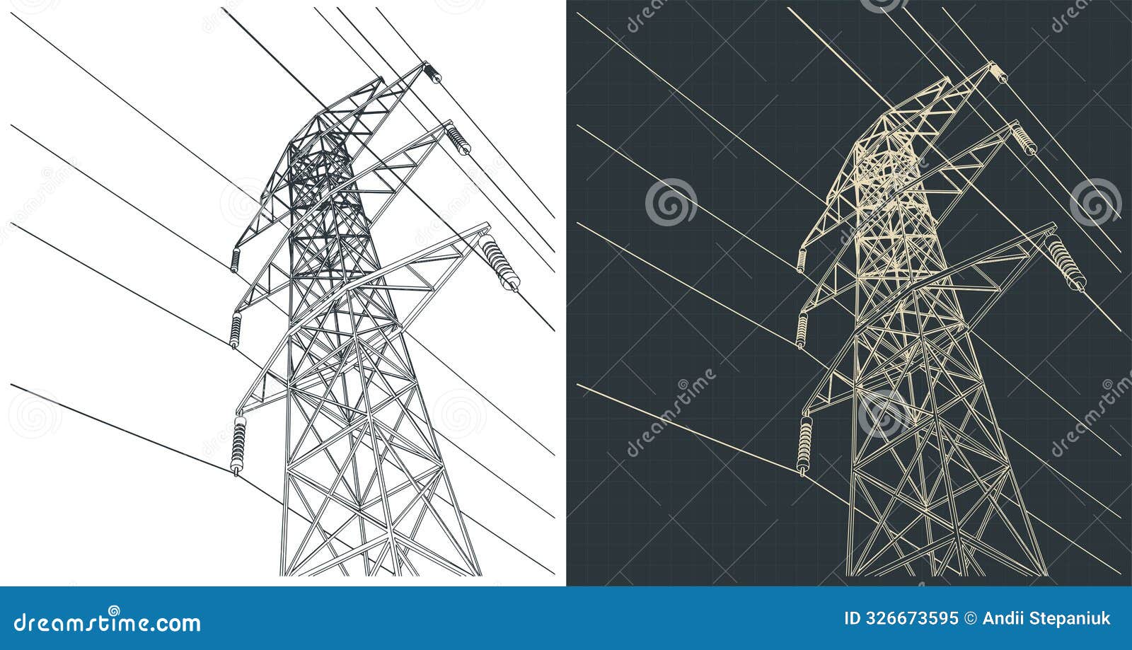 Technical Drawings of High Voltage Electric Pole with Wires Stock ...