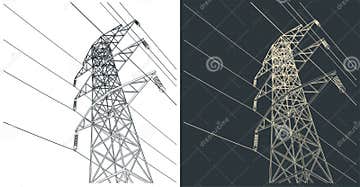 Technical Drawings of High Voltage Electric Pole with Wires Stock ...