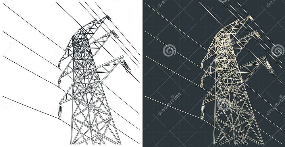 Technical Drawings of High Voltage Electric Pole with Wires Stock ...