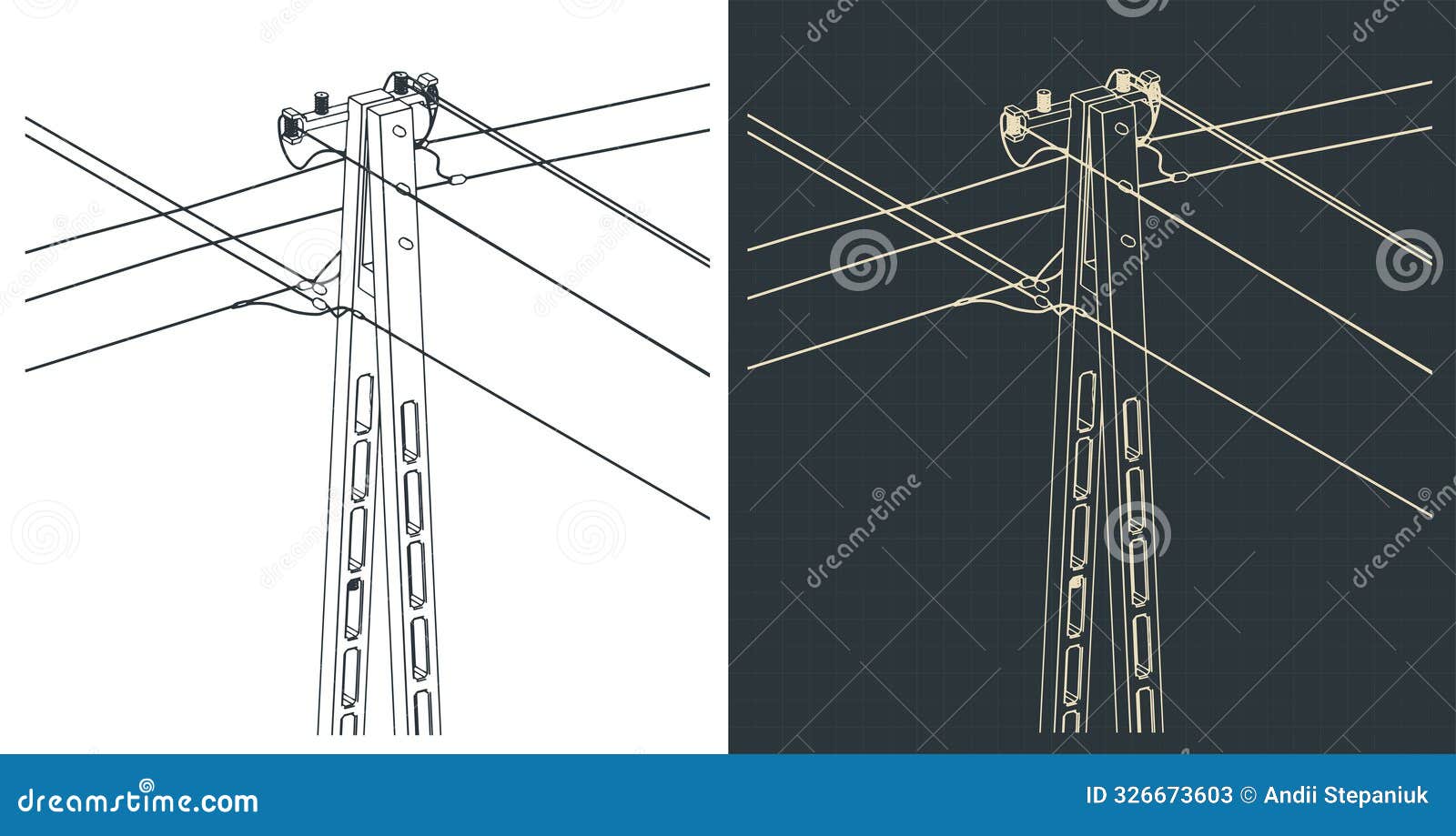 Technical Drawings of Utility Pole Power Lines Stock Illustration ...