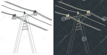 Technical Drawings of Utility Pole Power Lines with Wires Stock ...
