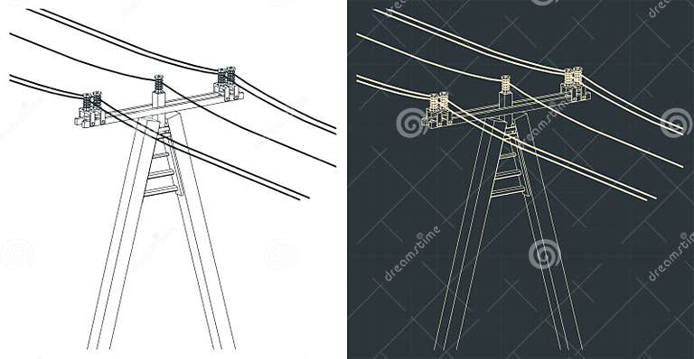 Technical Drawings of Utility Pole Power Lines with Wires Stock ...