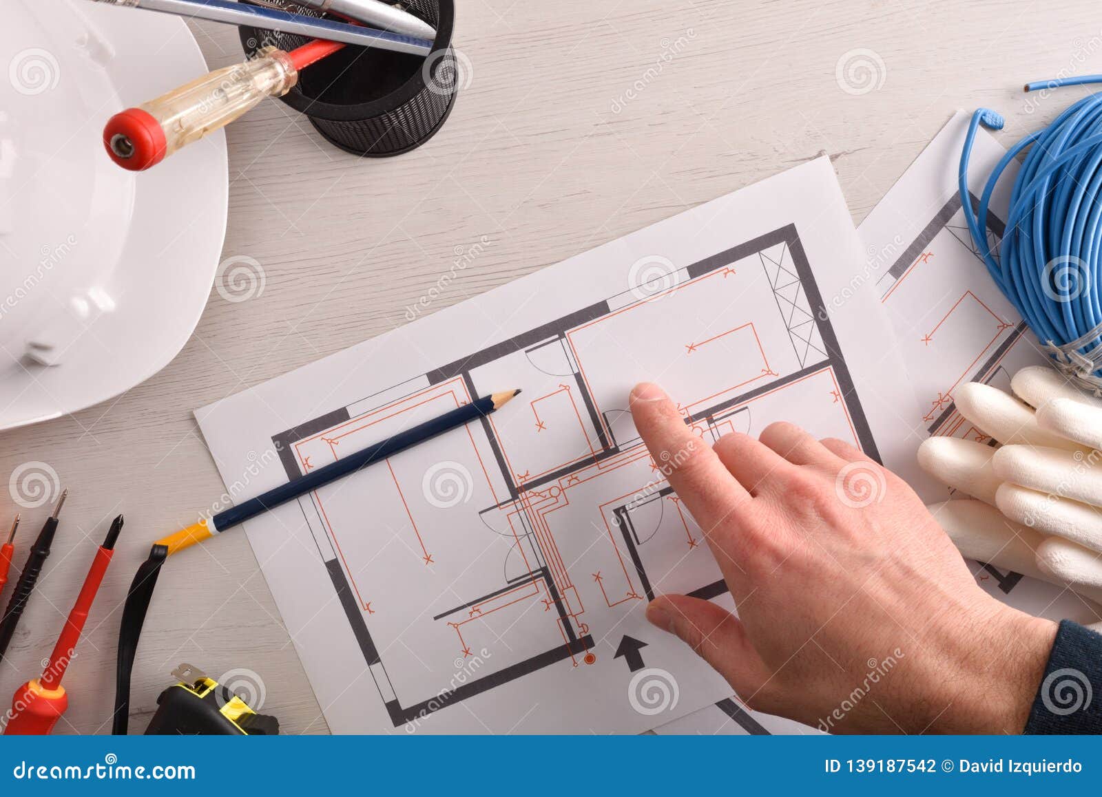 Technical Electrician Preparing an Electrical Project of Housing in ...