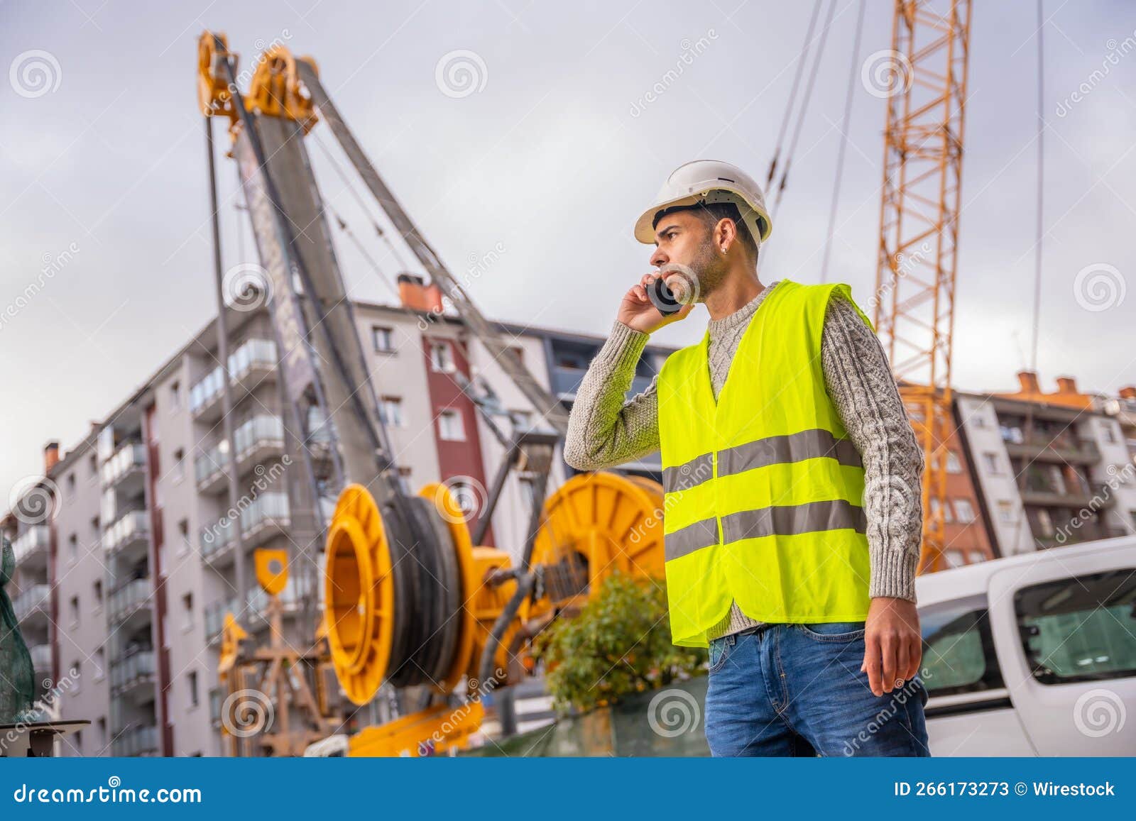 Technical Engineer at the City Site while Having a Phone Call Stock ...
