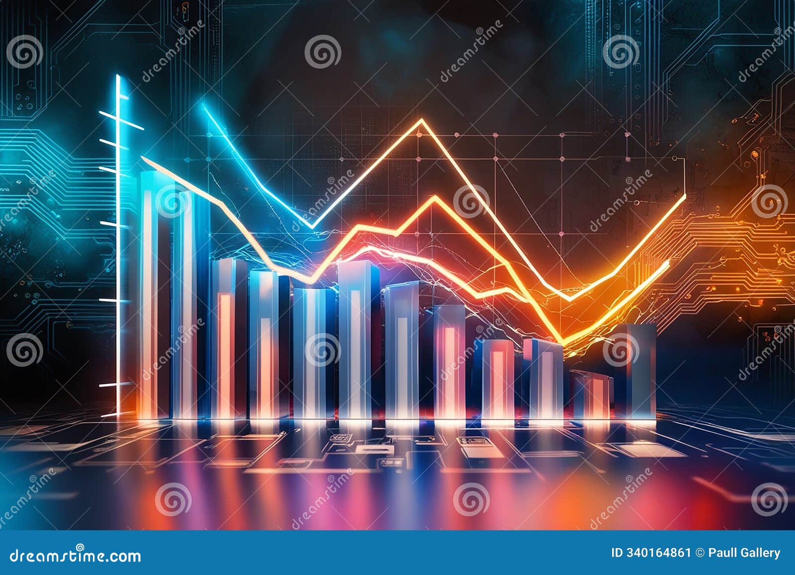 Technical Financial Graph on Technology Stock Illustration ...