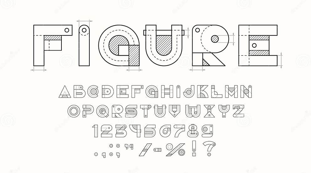 Technical Font, Architect Type, Typeface Alphabet Stock Vector ...