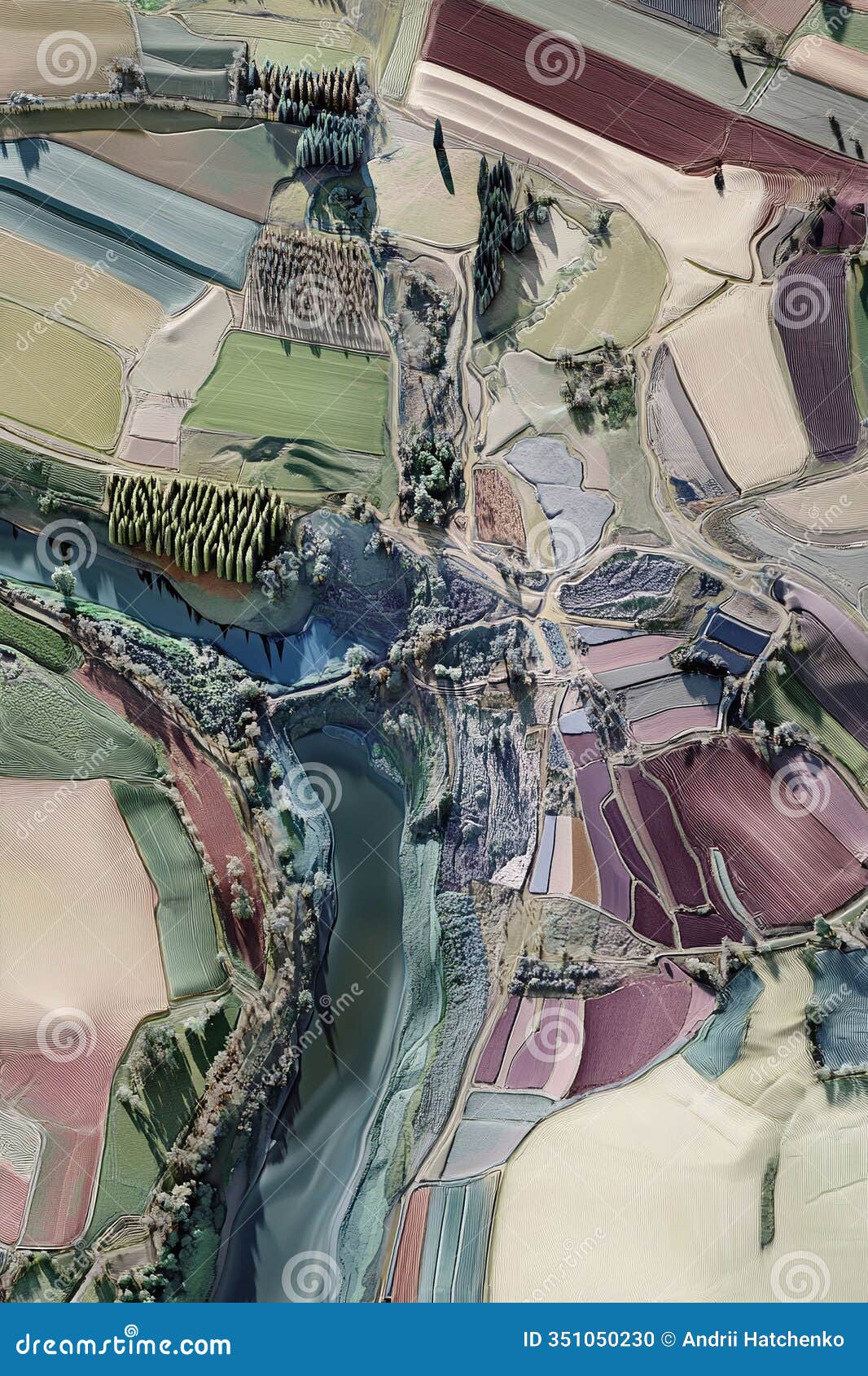 Technical GIS Aerial Map of a Farming Region Featuring 3D Elevation ...