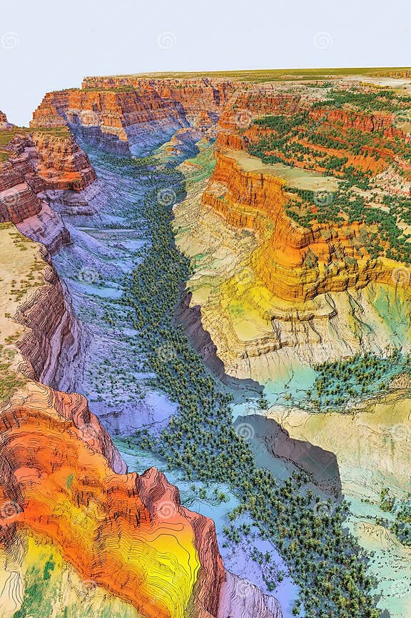 Technical GIS Map of a Canyon System Created from LiDAR Scans with ...