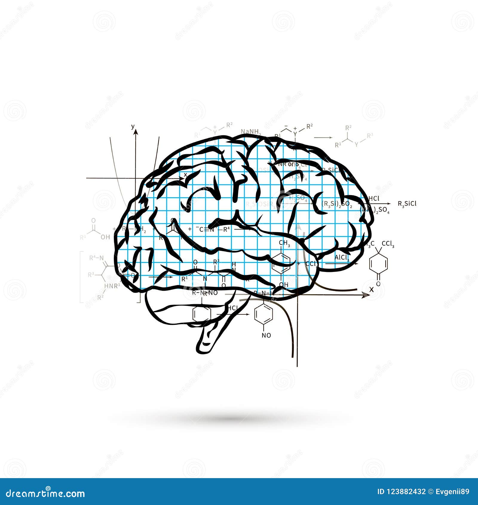 Technical Hemisphere of Human Brain, Concept Illustration on White ...