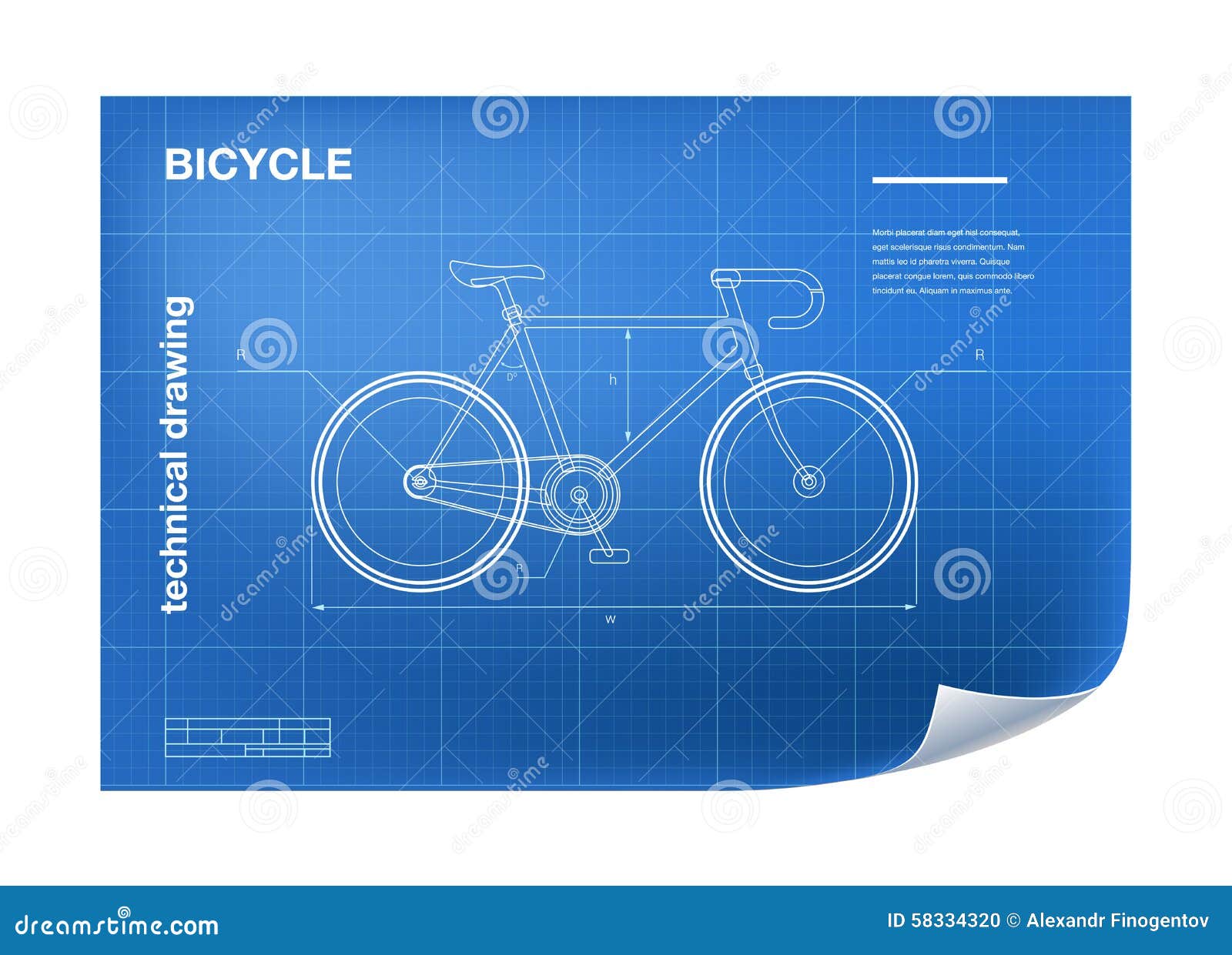 Technical Illustration With Bicycle Drawing Stock Vector - Image: 58334320