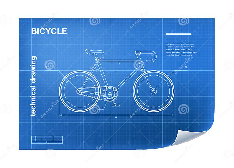 Technical Illustration with Bicycle Drawing Stock Vector - Illustration ...