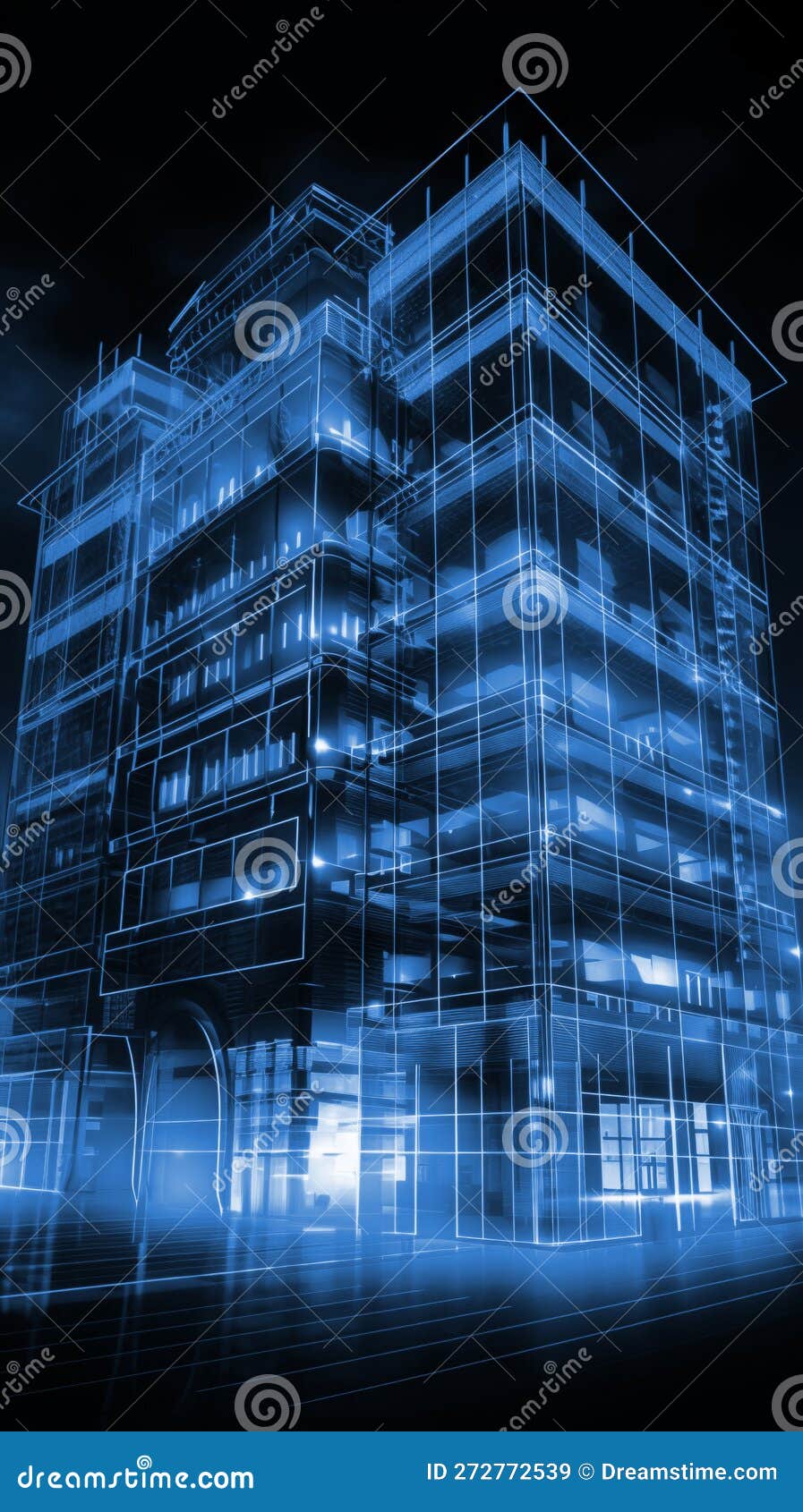 Office Building in Glowing Wireframe: a Technical Illustration Stock ...