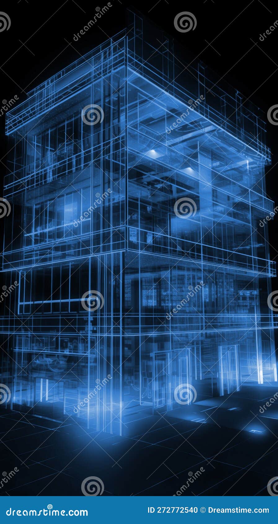 Office Building in Glowing Wireframe: a Technical Illustration Stock ...