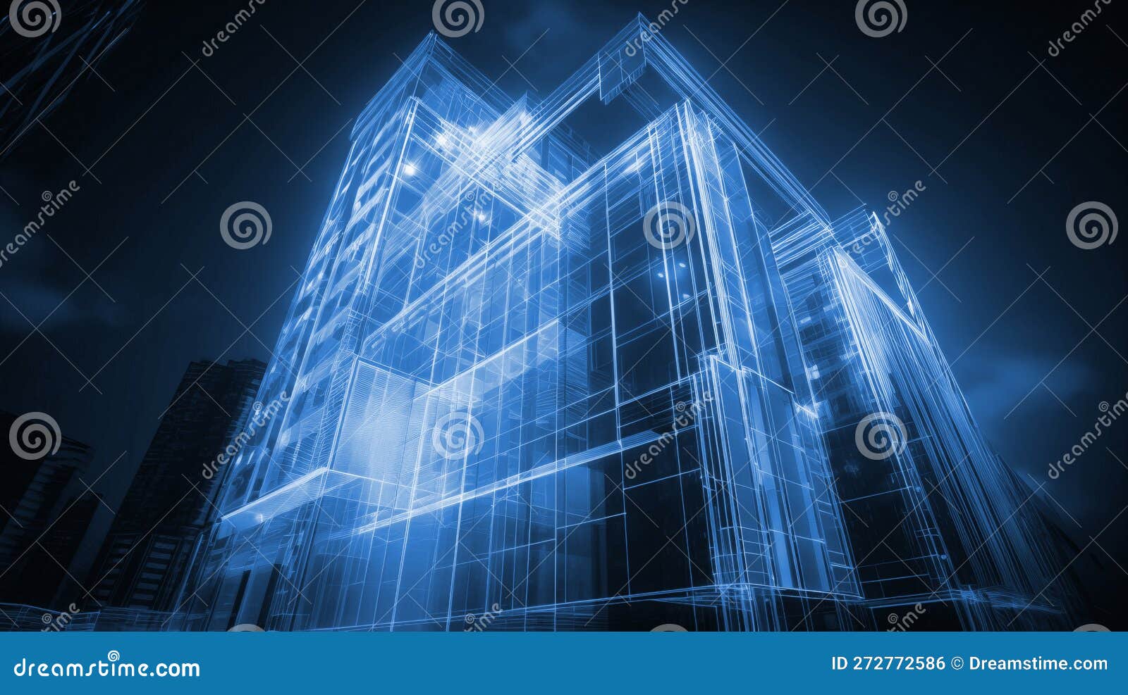 Office Building in Glowing Wireframe: a Technical Illustration Stock ...
