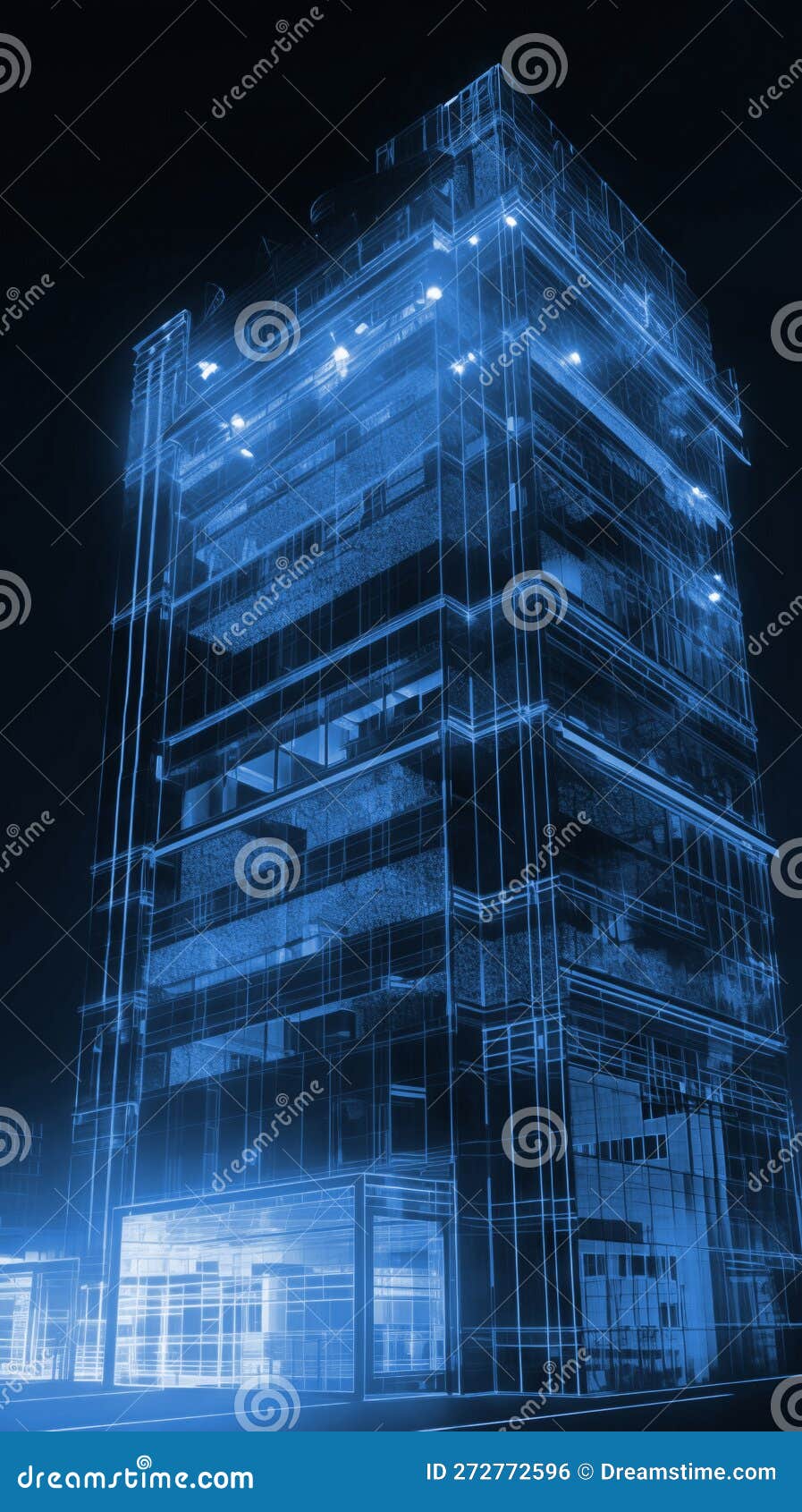 Office Building in Glowing Wireframe: a Technical Illustration Stock ...