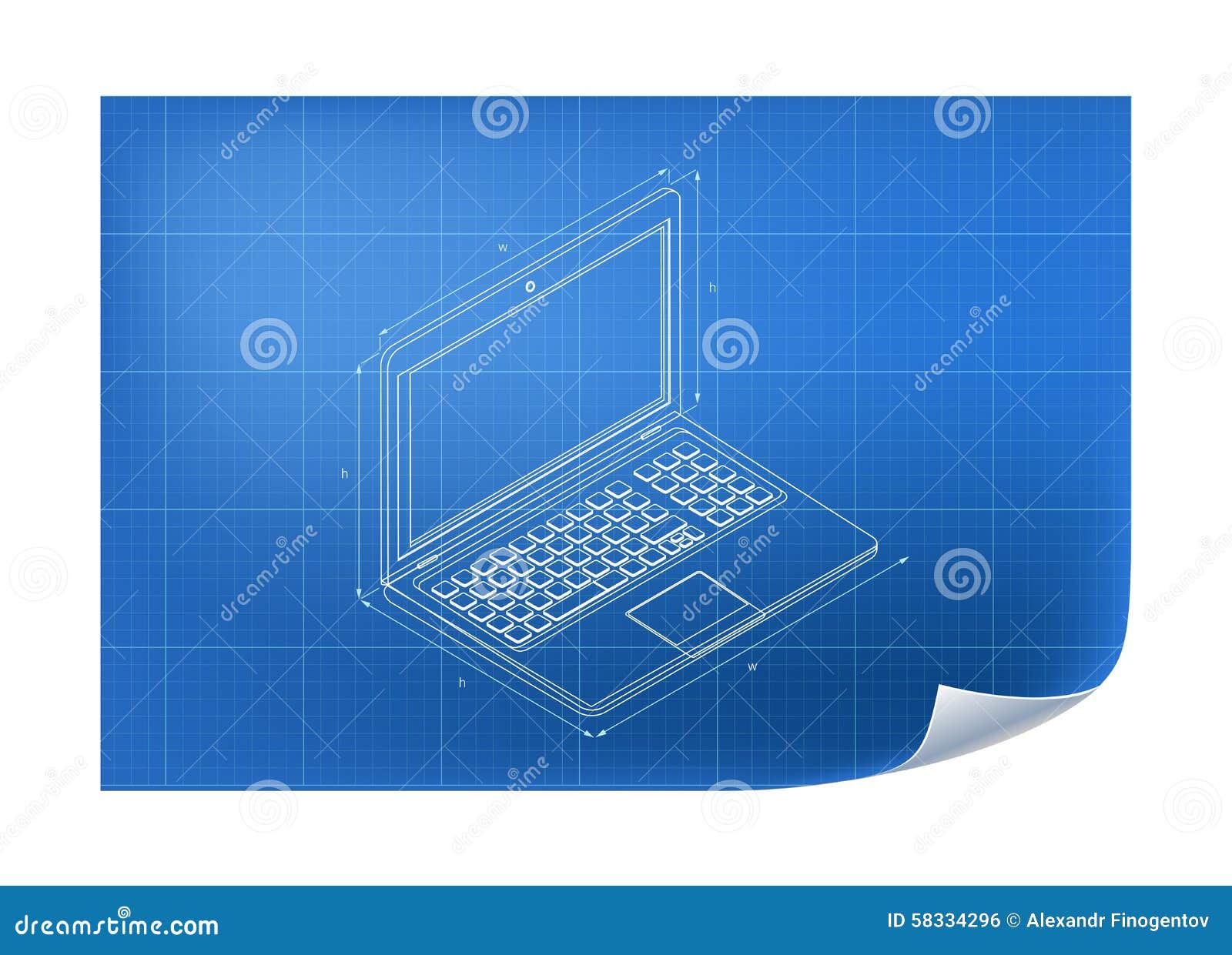 Technical Illustration with Laptop Drawing Stock Vector - Illustration ...