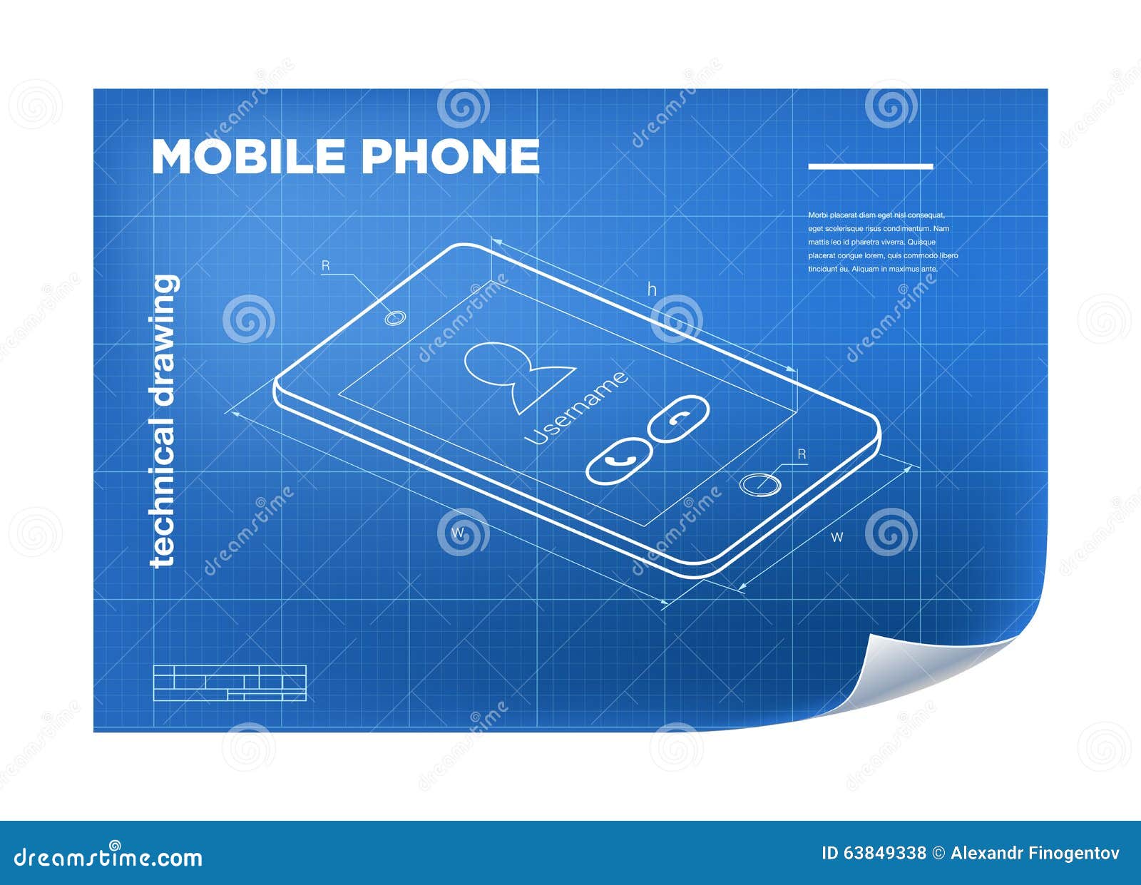 Technical Illustration with Mobile Phone Drawing on the Blueprint Stock ...