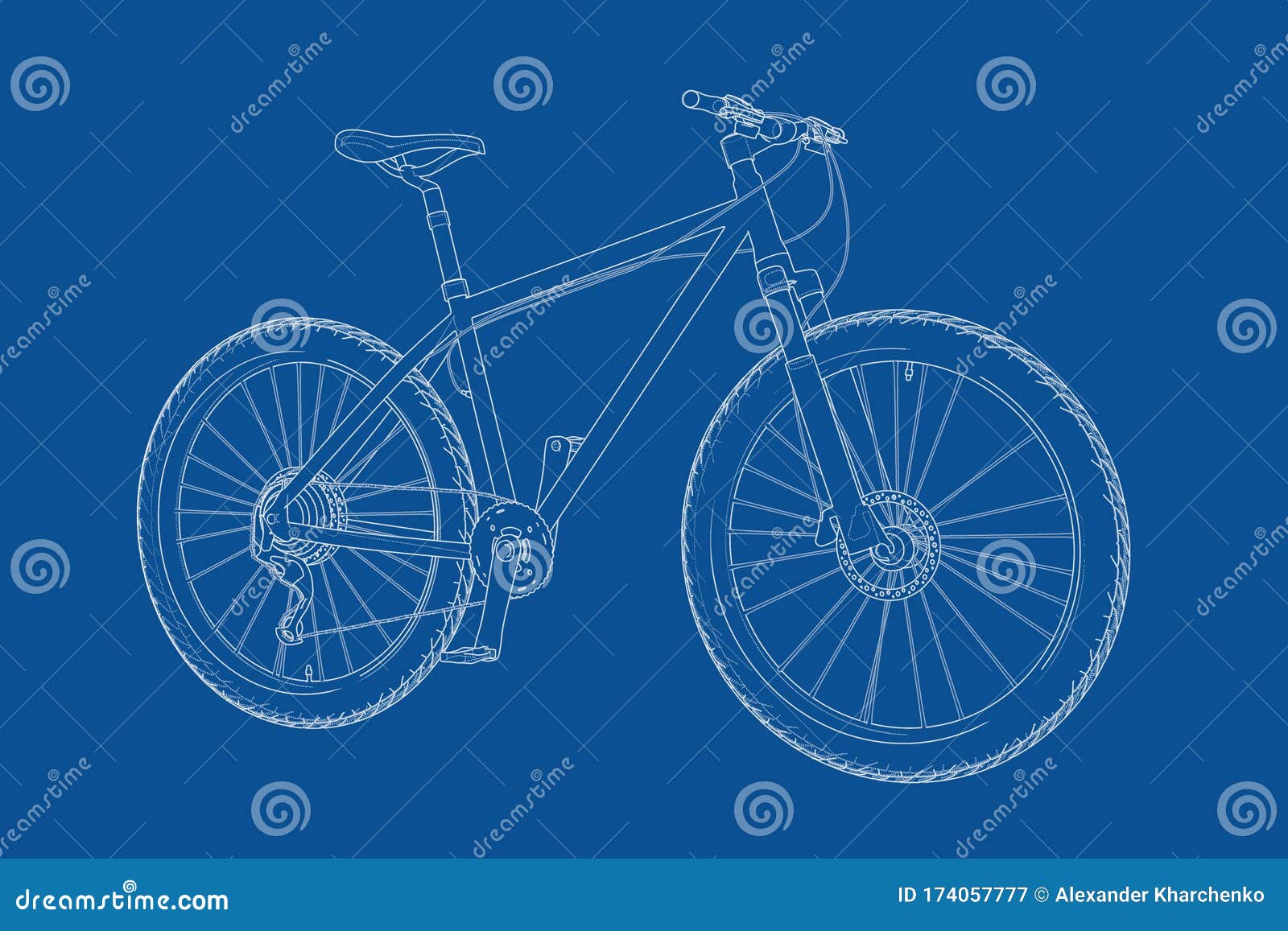 Technical Illustration of Wire-frame Style Bicycle Blueprint. 3d ...